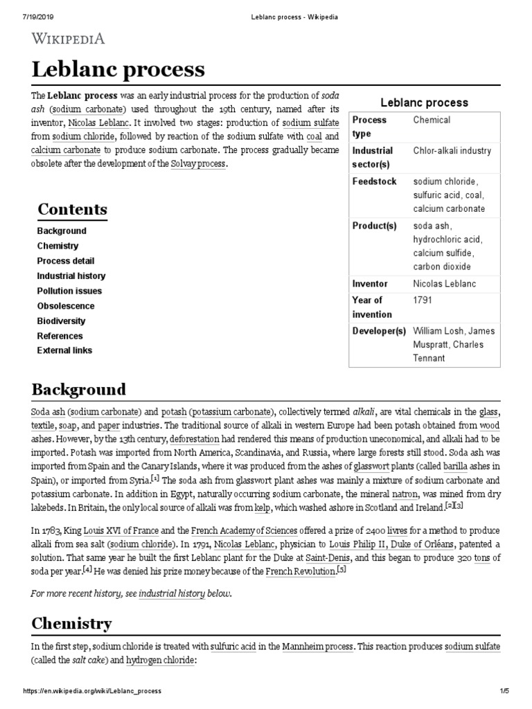 Leblanc Process | PDF | Sodium Carbonate | Chemical Elements
