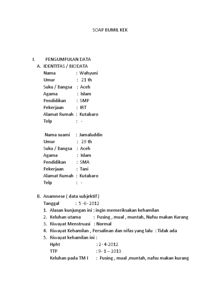 SOAP Asuhan Kebidanan Ibu Hamil KEK | PDF