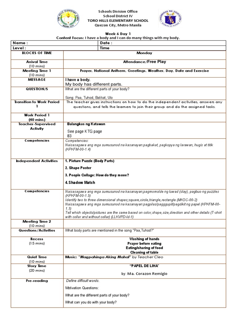 I Have A Body.: My Body Has Different Parts | PDF | Shape | Teaching ...