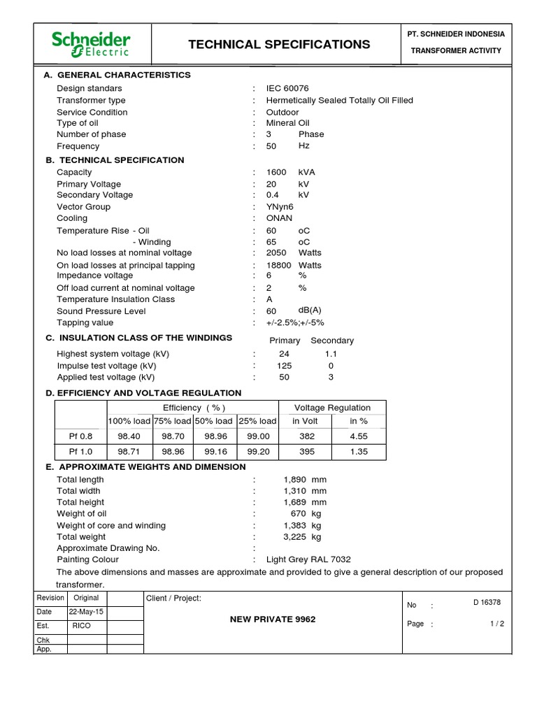 Technical Specifications: A. General Characteristics | PDF ...