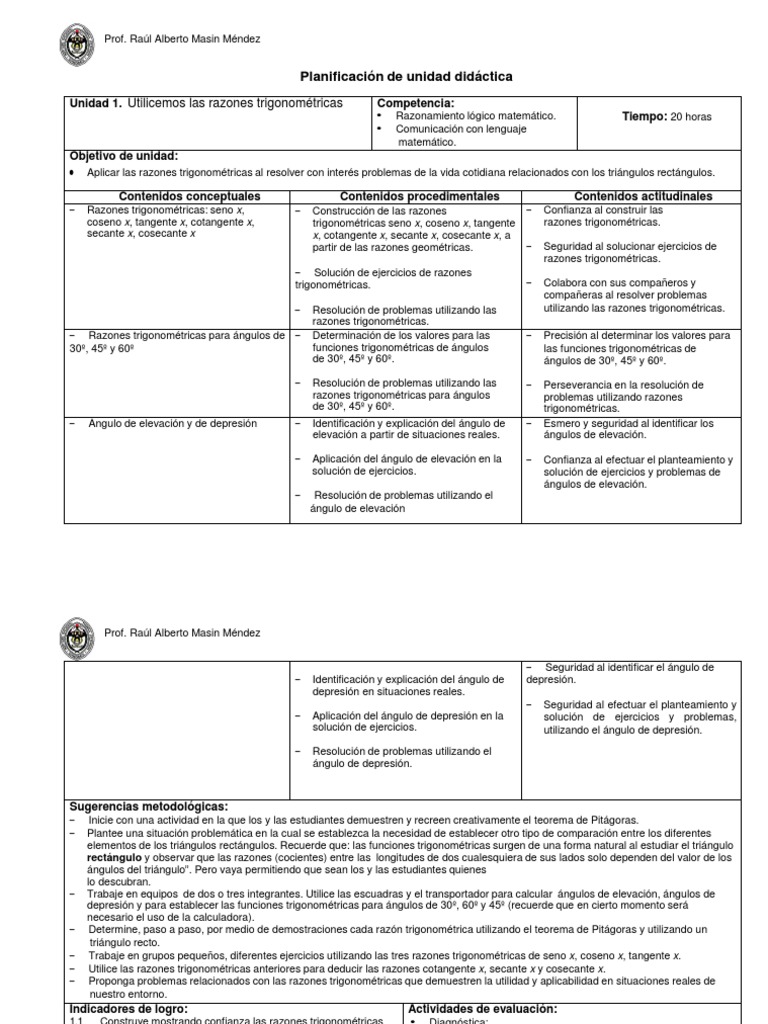 Planificación Matemática 1 Año | PDF | Trigonometría | Estadísticas