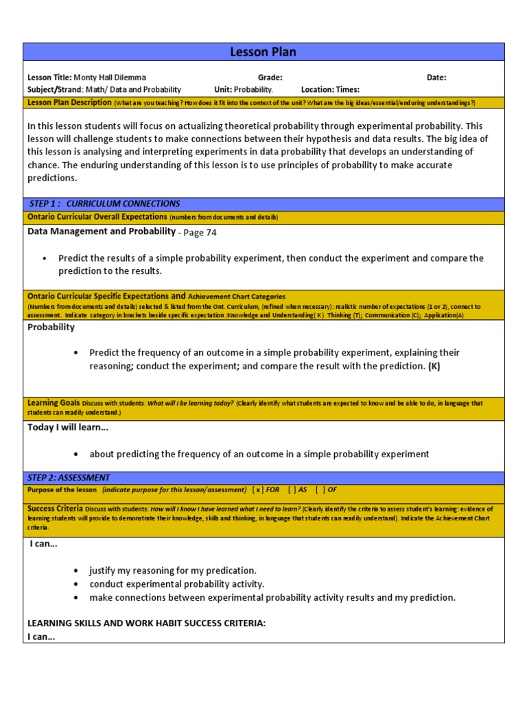 Lesson Plan: Data Management and Probability | Download Free PDF ...