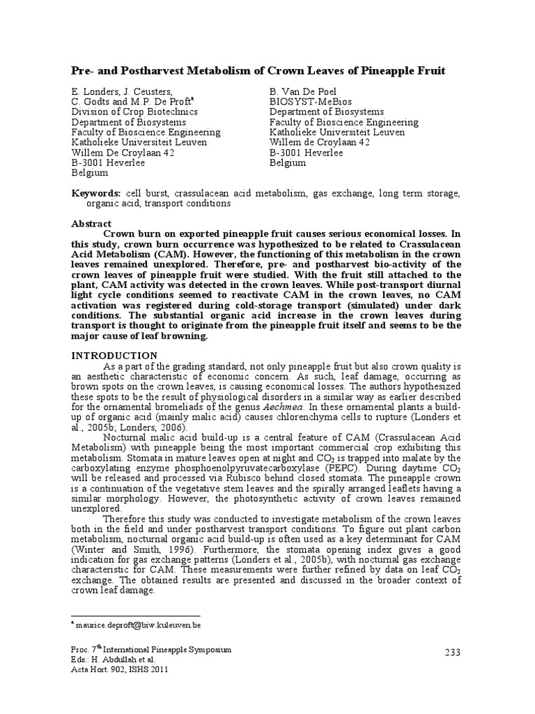 Acta Horticulturae 12 Pre - and Postharvest Metabolism of Crown Leaves ...