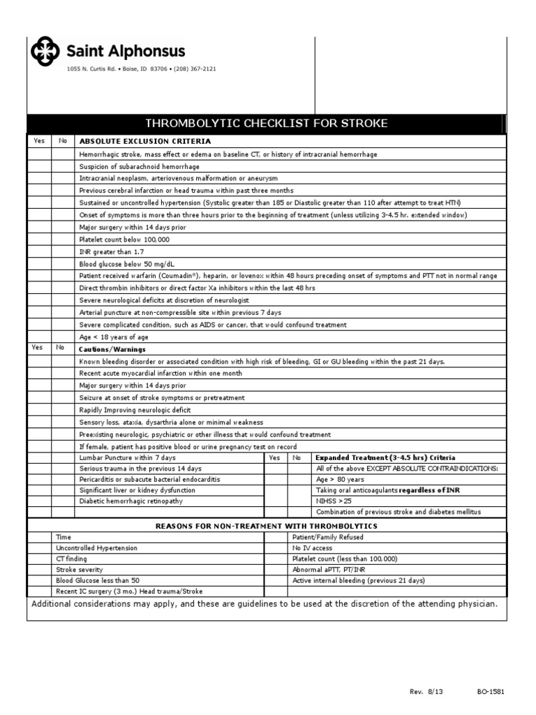 Checklist Trombolitik | PDF | Stroke | Bleeding