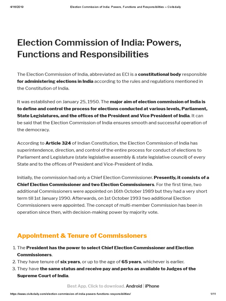 ECI: Powers and Functions Explained | PDF | Elections | Supreme Courts