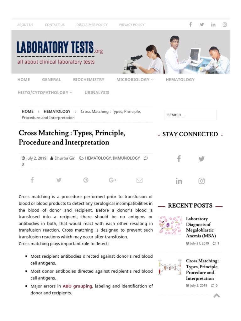 Crossmatching, Types, Principle, Procedure and Interpretation | PDF ...