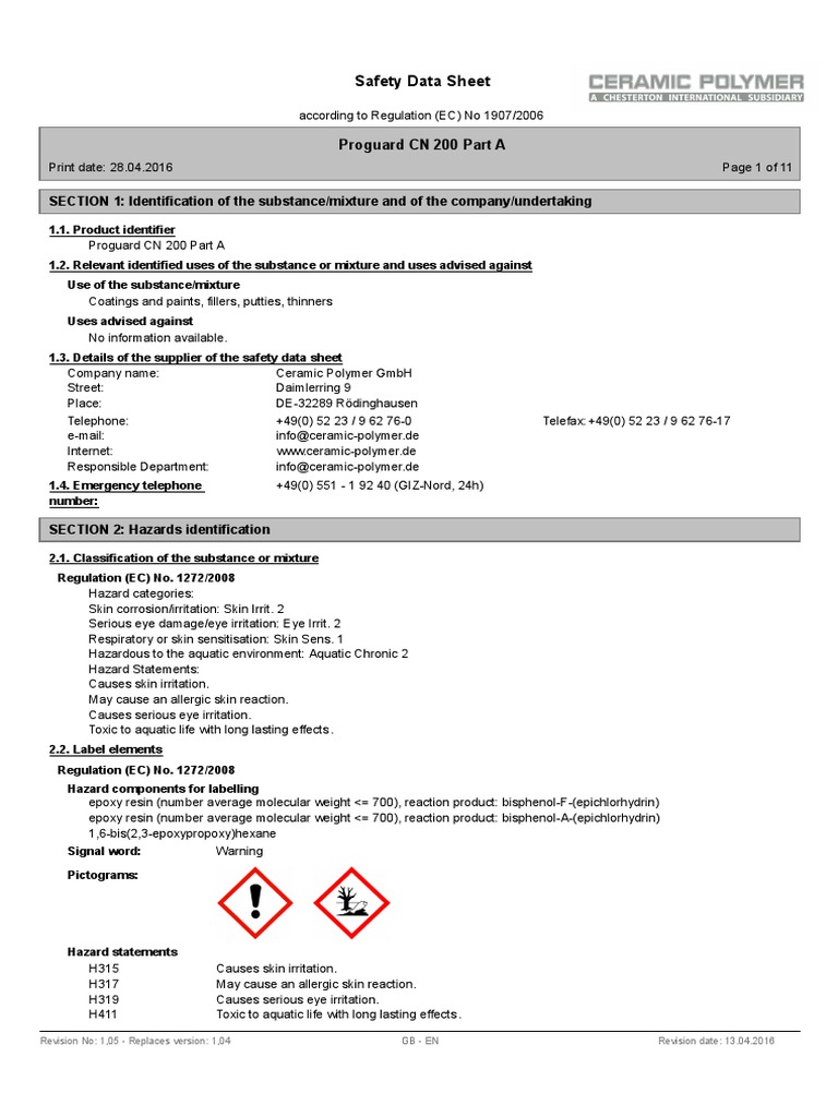 SDS Proguard CN 200 Part A en | PDF | Dangerous Goods | Toxicity