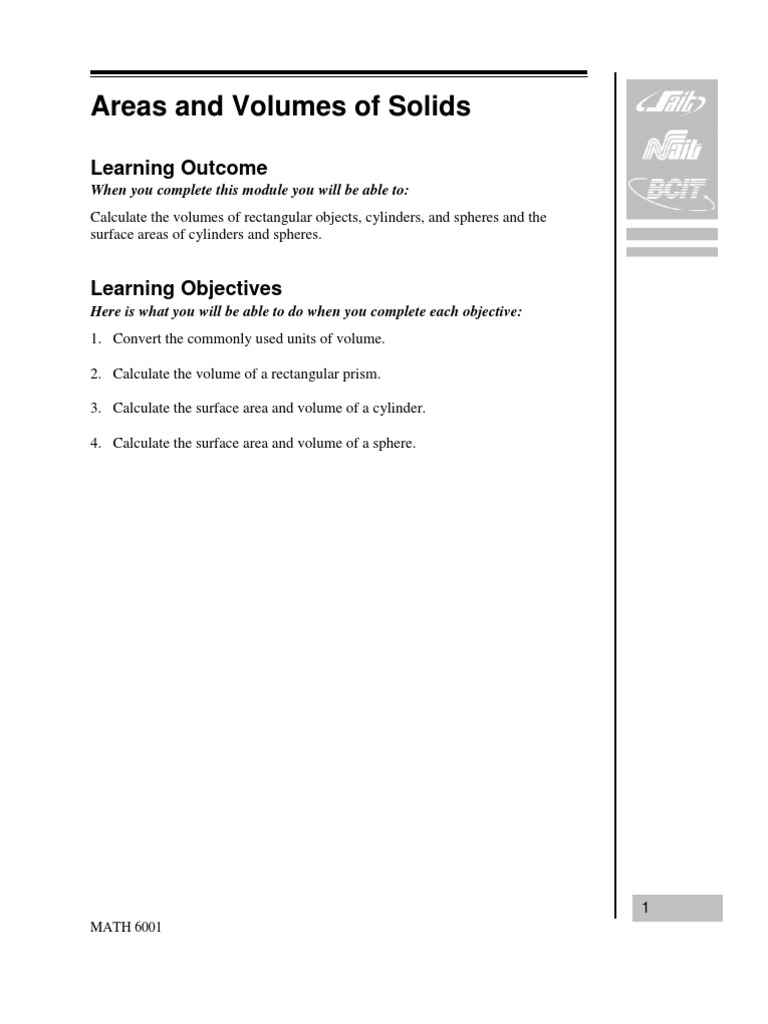 Area&vol | PDF | Volume | Area