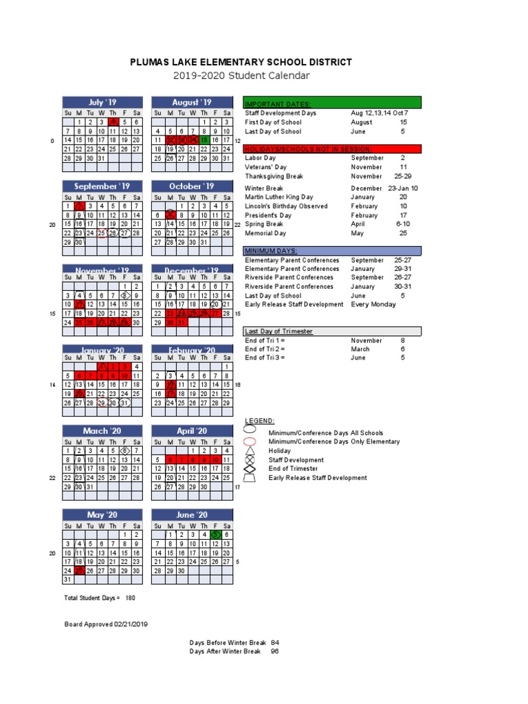 Plumas Lake School Calendar 2019-20 | PDF | Traditions | The United States