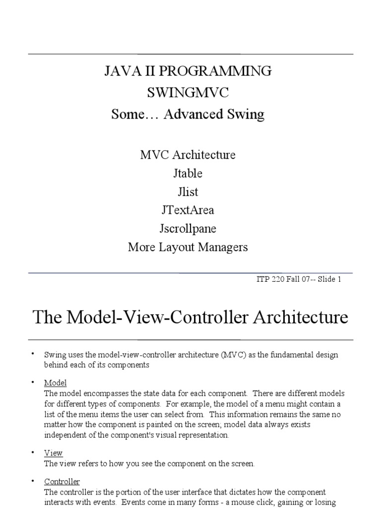 Java Ii Programming Swingmvc Some Advanced Swing Pdf Computer Programming Class Computer