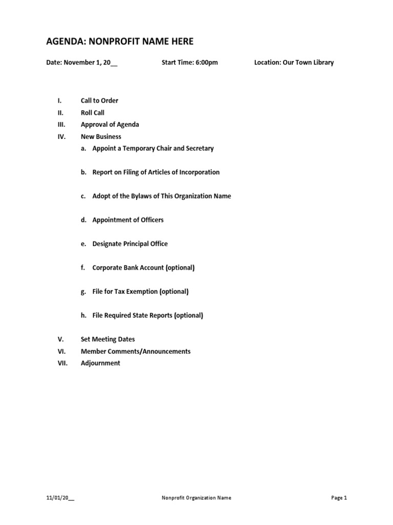 First Meeting Sample Agenda No Motions | PDF | Business
