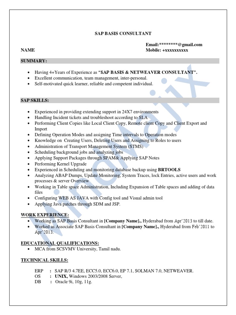 SAP Basis Sample Resume 3 | PDF | Oracle Database | System Software