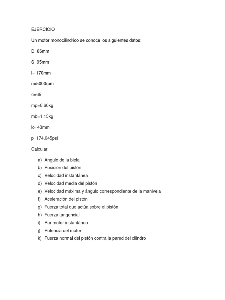 EJERCICIO | PDF | Pistón | Motores
