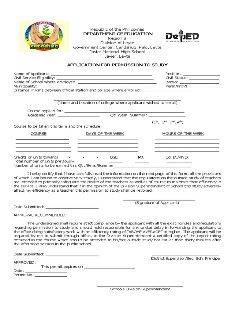 Application for Permission to Study: A Request Form and Instructions ...
