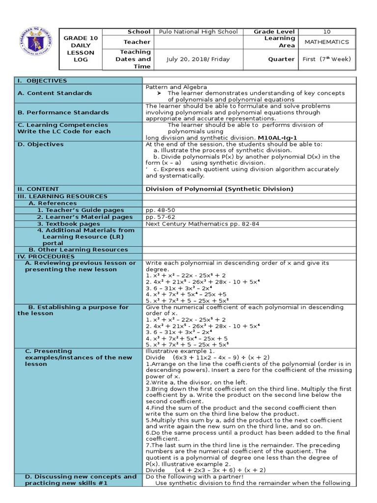 Synthetic Division of Polynomials | PDF | Polynomial | Computational Science
