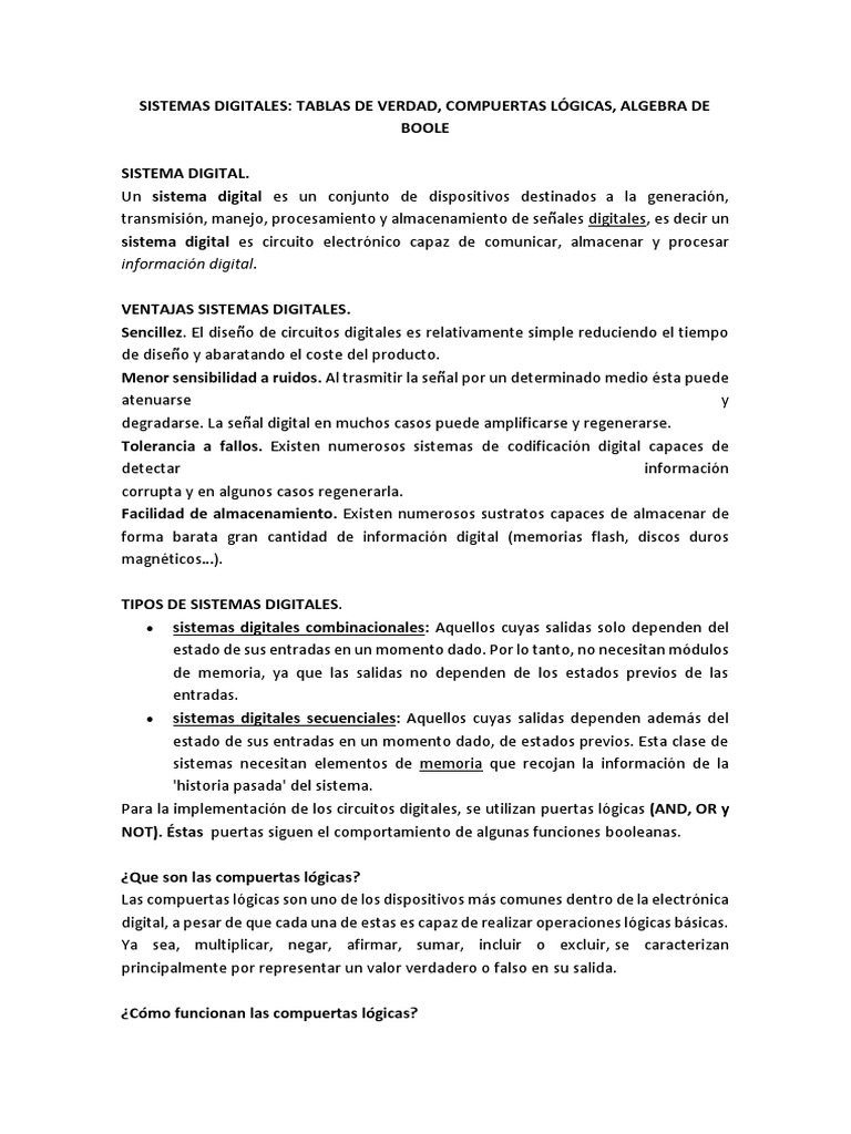 Sistemas Digitales | PDF | Información digital | Puerta lógica