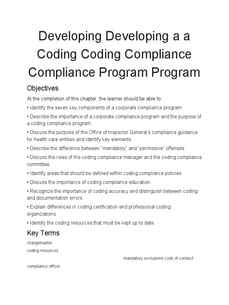 Developing Developing A A Coding Coding Compliance Compliance Program ...