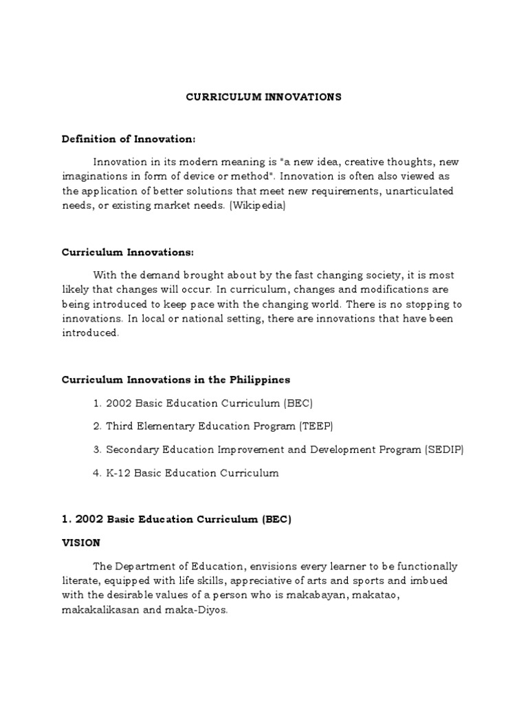 Curriculum Innovations | PDF | Curriculum | Innovation