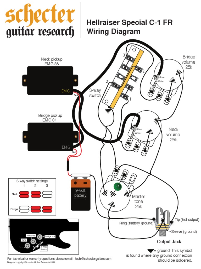 Hellraiser Special C-1 FR Wiring Diagram: Bridge 25k | PDF | Guitars ...
