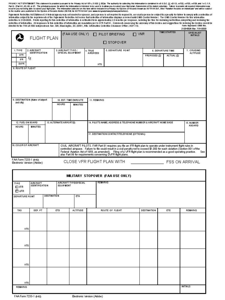 FAA Flight Plan Submission Form | PDF | Instrument Flight Rules ...