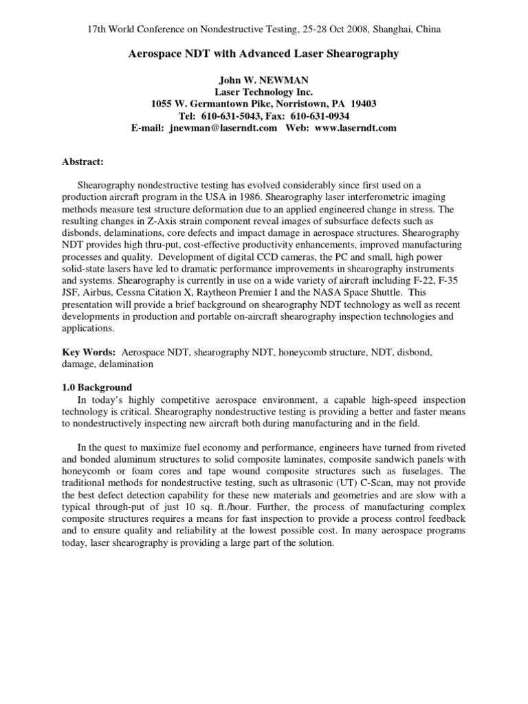 Aerospace NDT With Advanced Laser Shearography - 534 | PDF ...