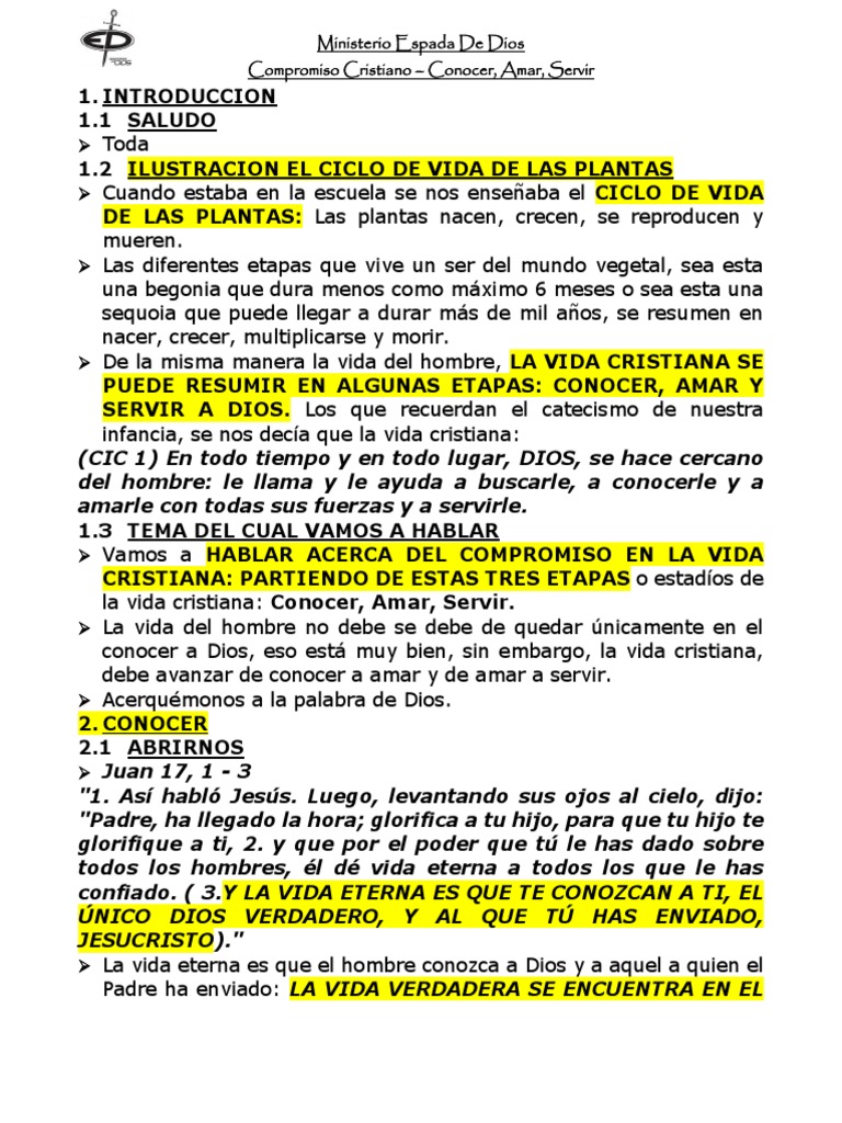 Compromiso En La Vida Cristiana Conocer Amar Servir Pdf Amor Dios