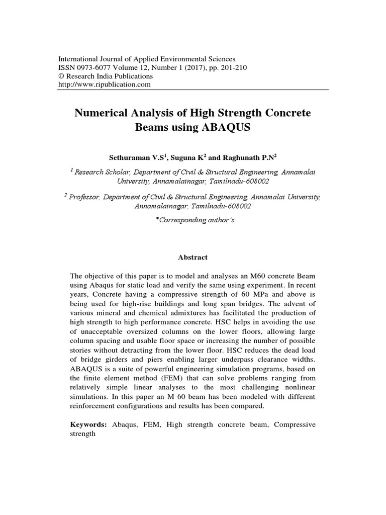 Numerical Analysis of High Strength Concrete Beams Using ABAQUS ...