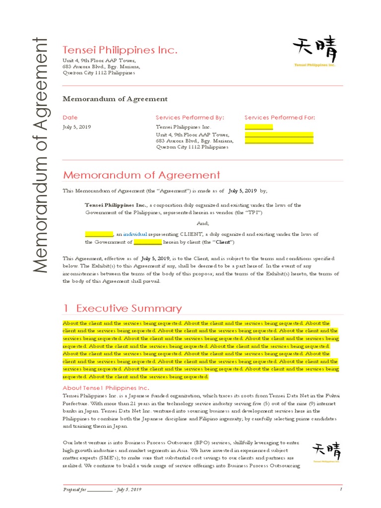 Memorandum of Agreement (Sample) | PDF | Project Management | Indemnity