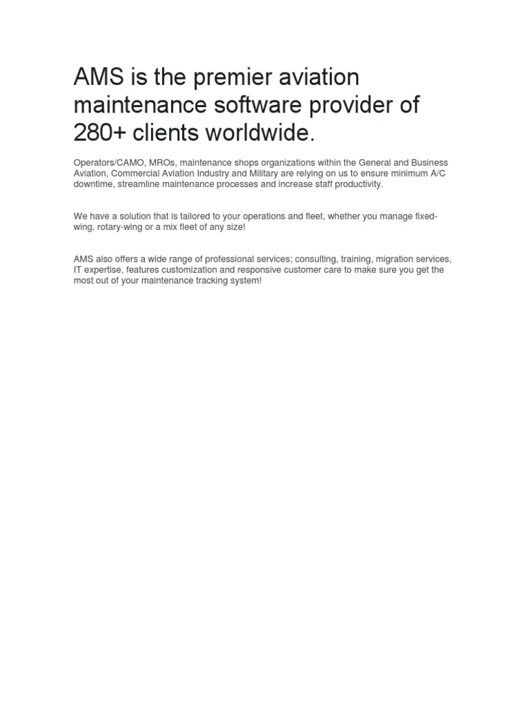 AMS Is The Premier Aviation Maintenance Software Provider of 280 ...