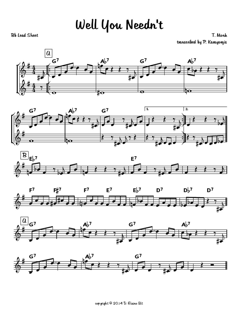 Well You Neednt Lead Sheet BB | PDF