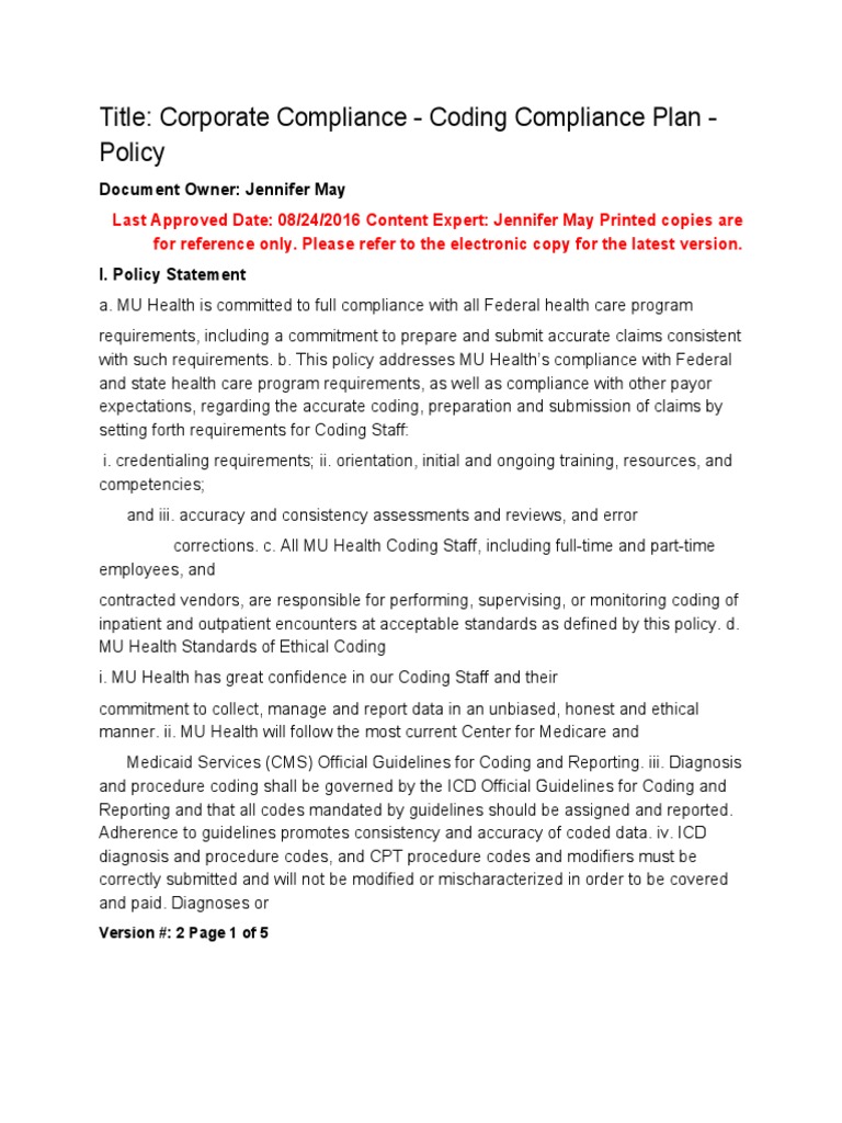 Cc12 Coding Compliance Plan PDF | PDF | International Statistical ...