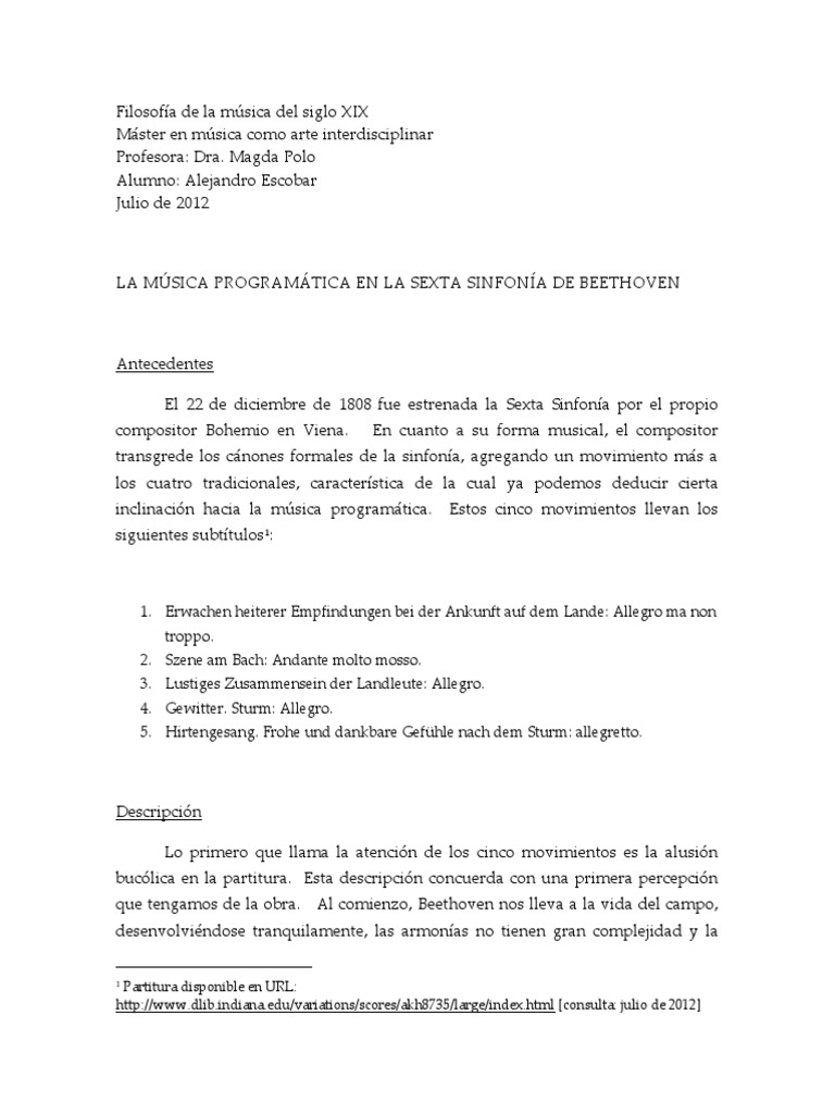 La Musica Programatica en La Sexta Sinfo PDF | PDF | Formas musicales ...