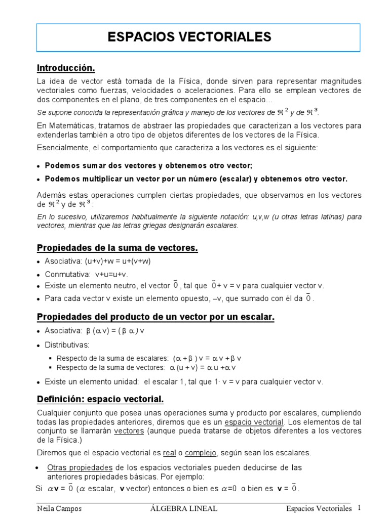 Espacios y Subespacios Vectoriales | PDF | Espacio vectorial | Escalar ...
