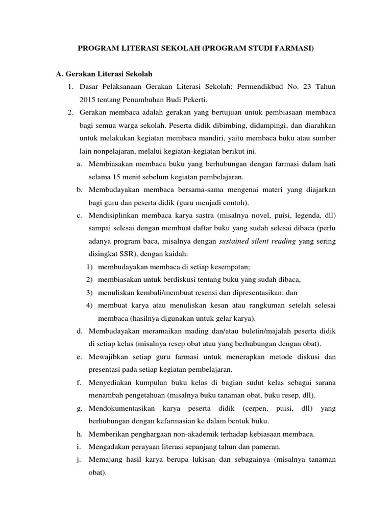 Contoh Program Literasi Sekolah (Farmasi Dan Kimia Industri) | PDF
