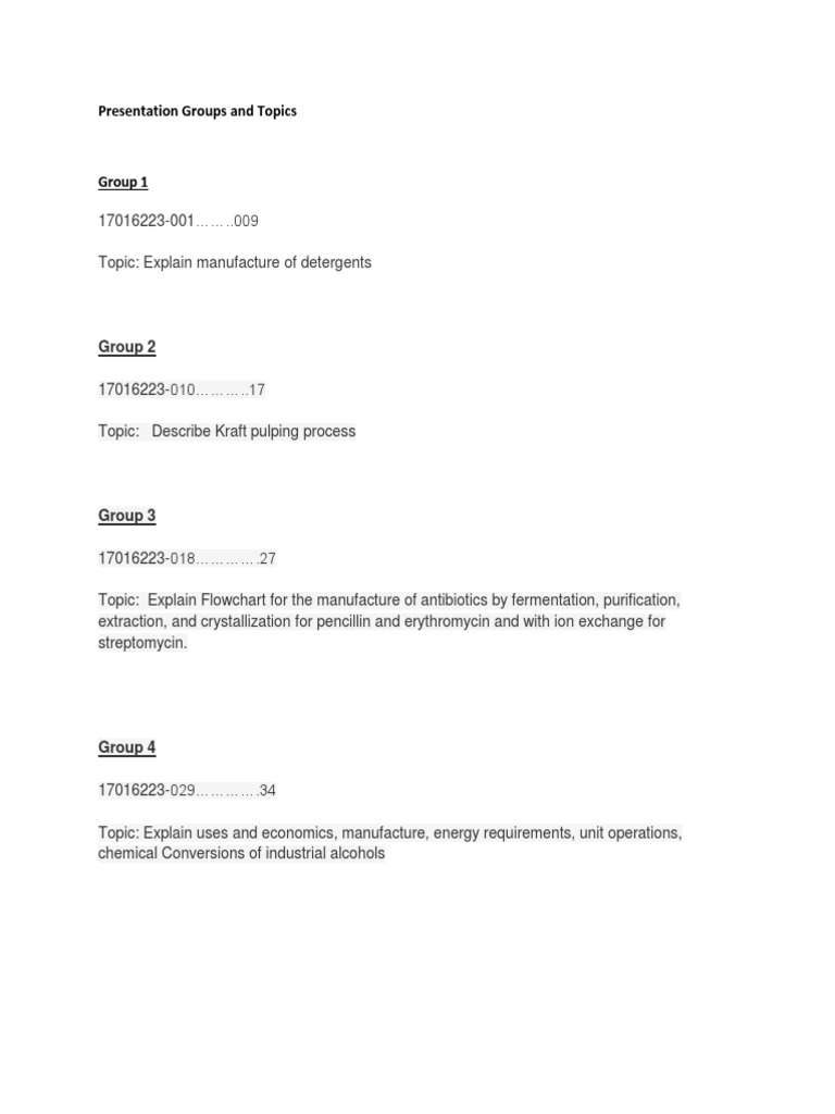 Presentation Groups And Topics Pdf
