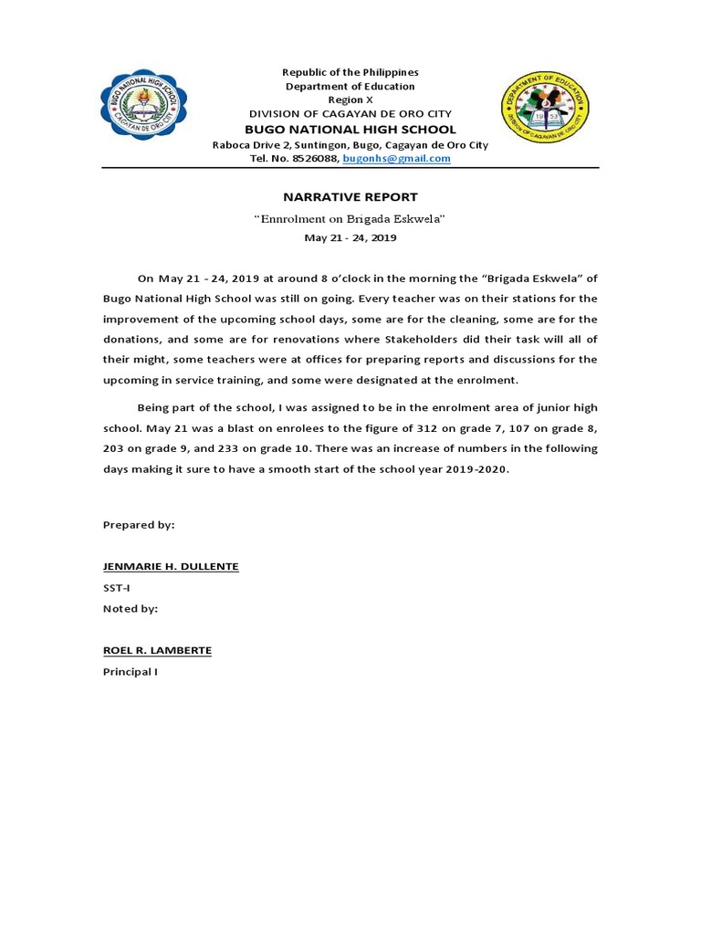 Narrative Report For Enrollment | PDF