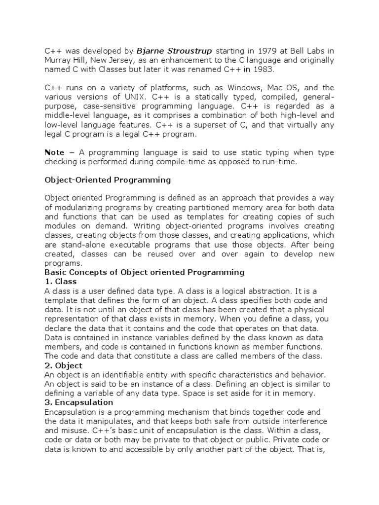 Note A Programming Language Is Said To Use Static Typing When Type Object-Oriented Programming ...