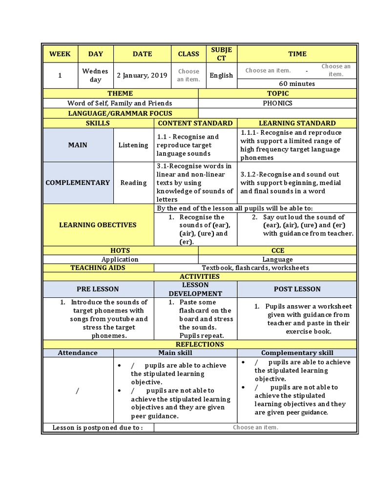 Lesson Plan Year 2 | PDF | Phonics | English Language