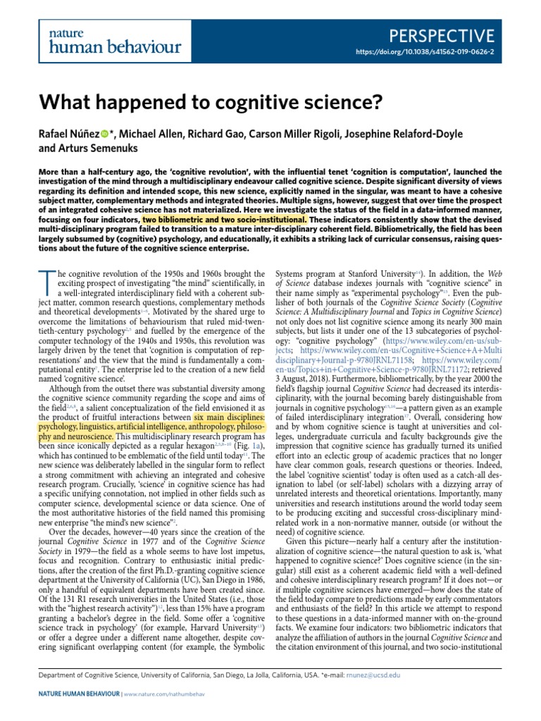 Núñez Et Al - 2019 - What Happened To Cognitive Science | PDF ...