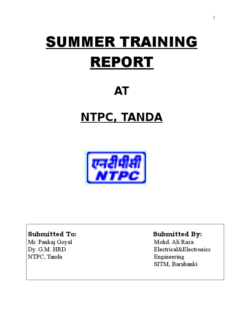 Summer Training Report On NTPC Tanda Ambedkar Nagar | PDF | Boiler | Transformer