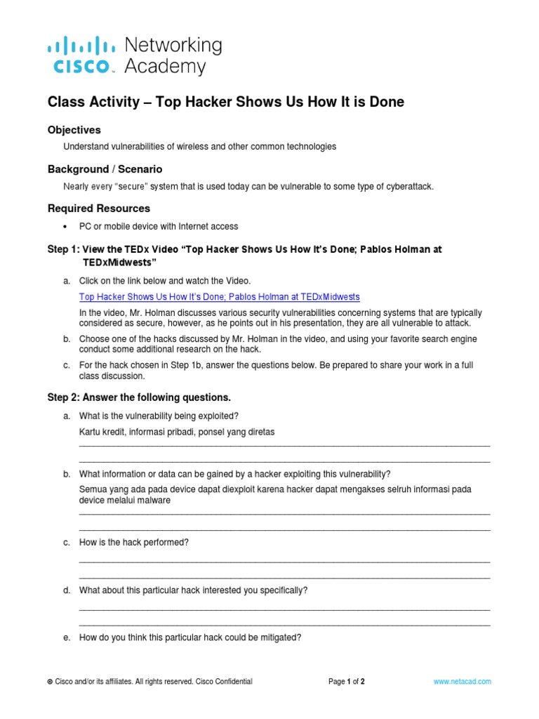 1.0.1.2 Class Activity - Top Hacker Shows Us How It Is Done | PDF ...