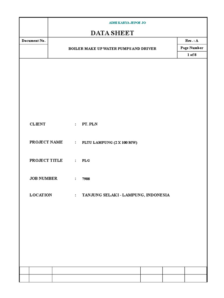 Boiler Make Up Water Pump Data Sheet | PDF | Electric Motor | Pipe ...