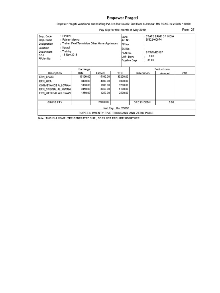 Payslip Empower For ESS EP0923 May-2019 | PDF