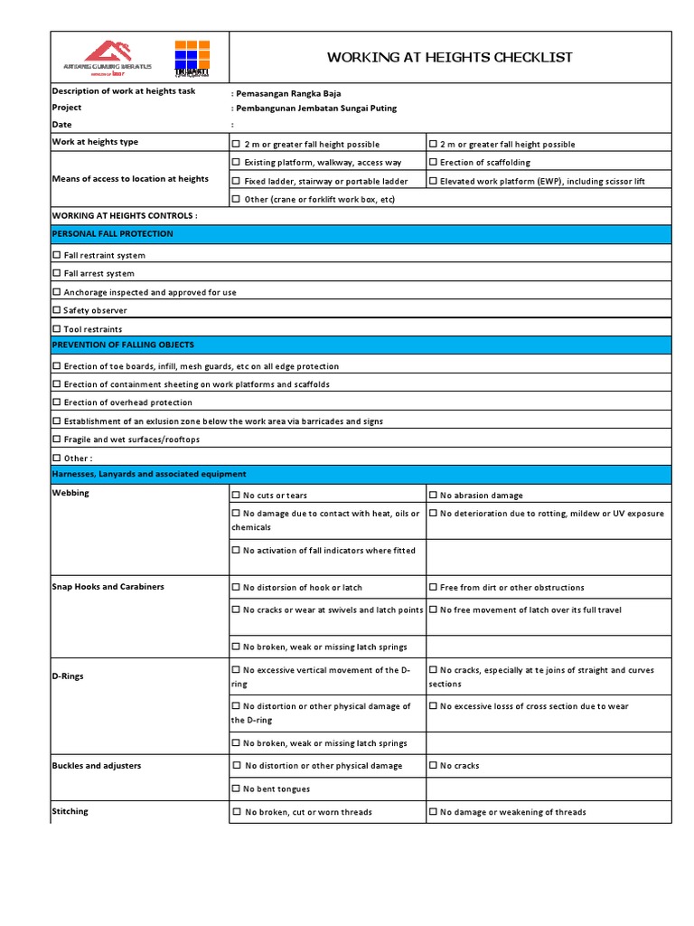 Working at Heights Safety Checklist | PDF | Wear | Scaffolding