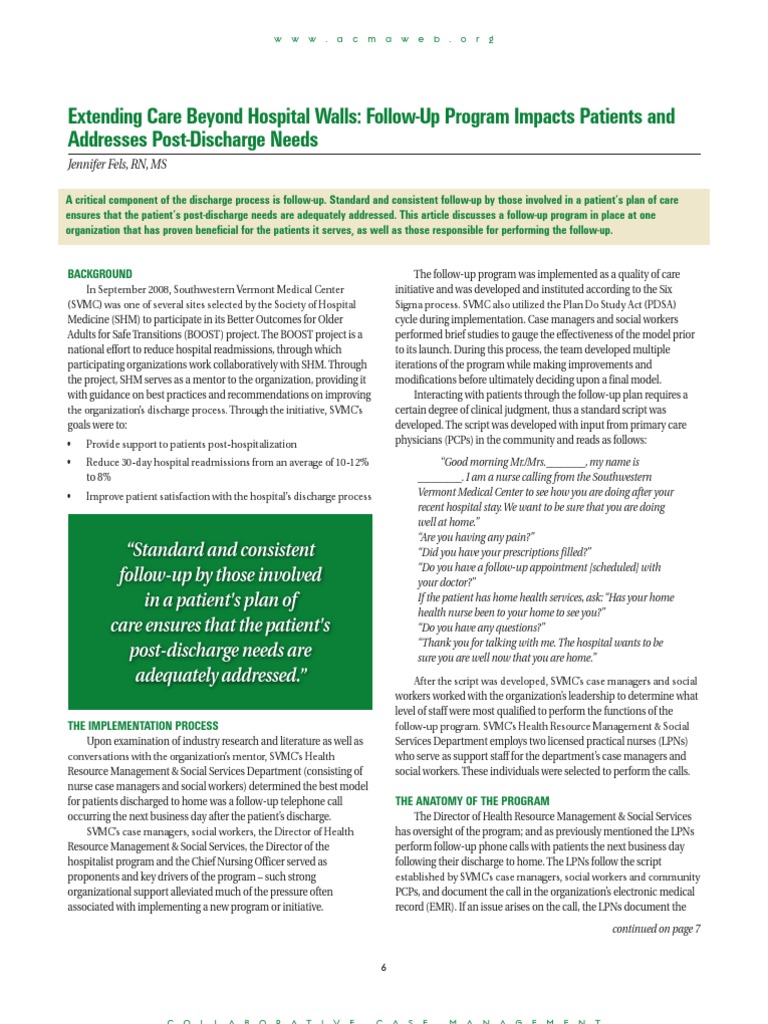 Extending Care Beyond Hospital Walls: Follow-Up Program Impacts ...