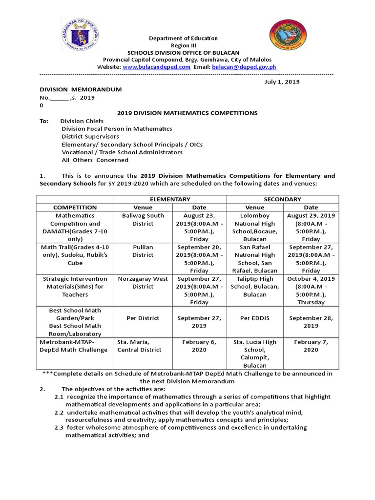 2019 Mathematics Competitions | PDF | Learning | Cognition