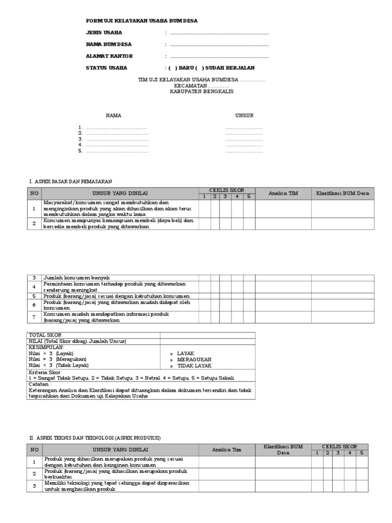 Form Uji Kelayakan Usaha | PDF