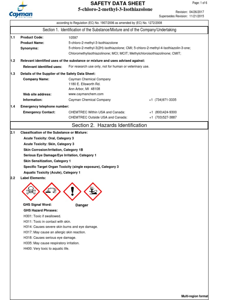 5 Chloro 2 Methyl 4 Isothiazolin 3 One | PDF | Toxicity | Personal ...