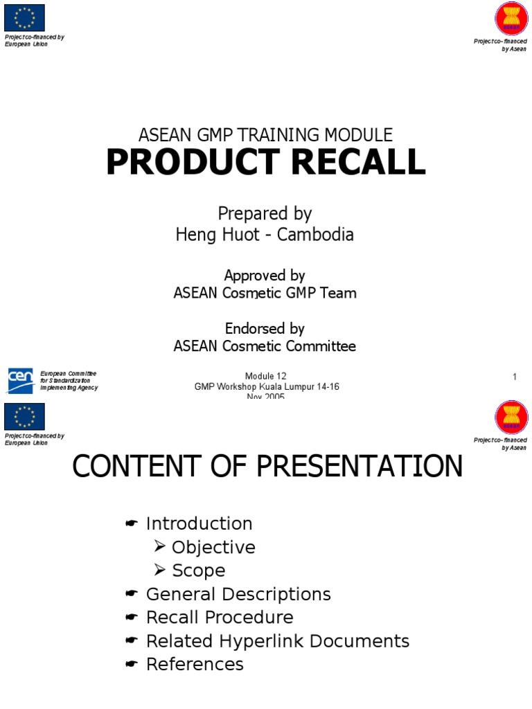 ASEAN GMP Product Recall Guidelines | PDF | Safety | Association Of ...