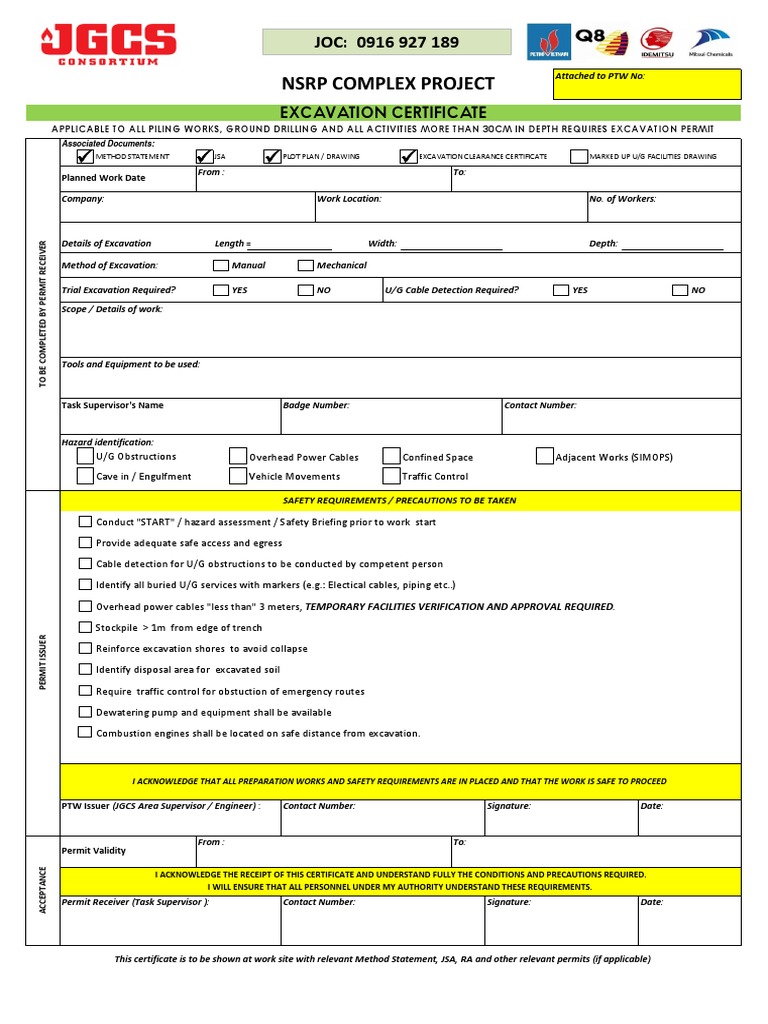 5 Excavation Certificate | PDF | Excavation (Archaeology) | Deep Foundation